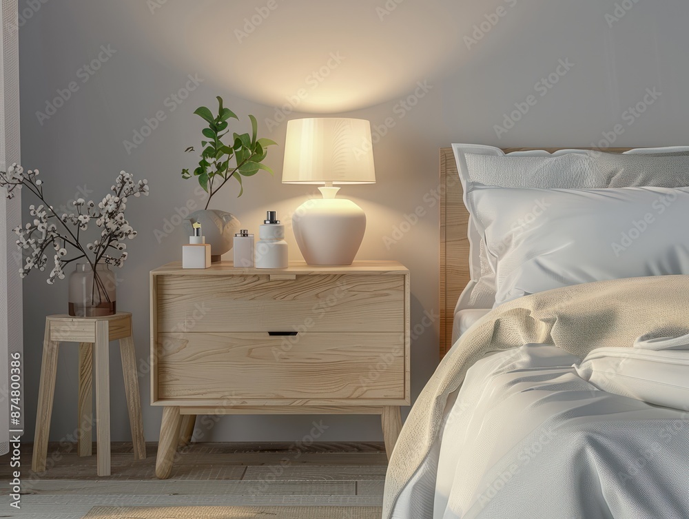 Bedside table night stand bed with a mock-up space for showcasing ...