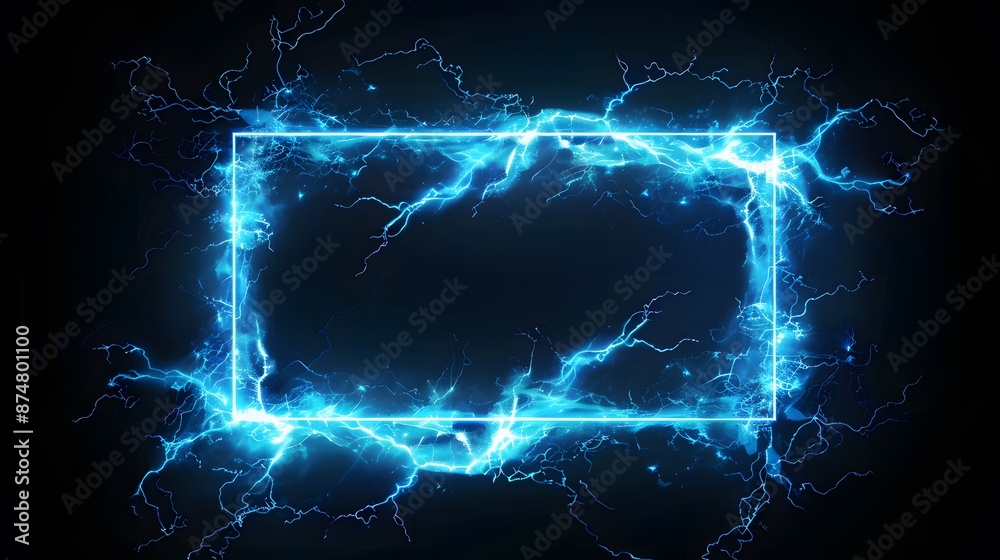 Lightning frames, blue electric borders of rectangular and square ...