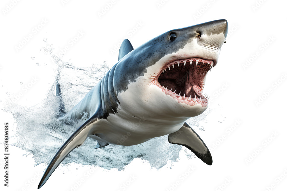 Dynamic shark jumping out of water with splash effect, PNG style ...
