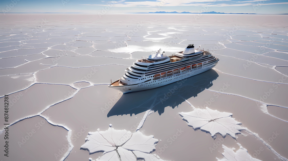 Create an overhead drone photo of a cruise ship floating through the ...