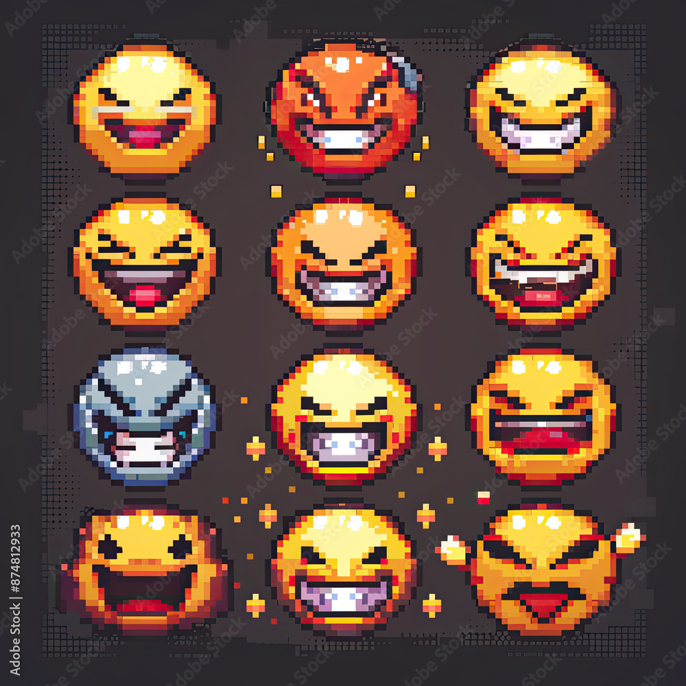 ภาพประกอบ Stock Pixel emoji set, pixel emoji pack, pixel art, set of ...
