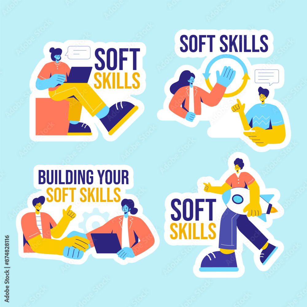 Soft Skills Label Flat Cartoon Hand Drawn Templates Background ...