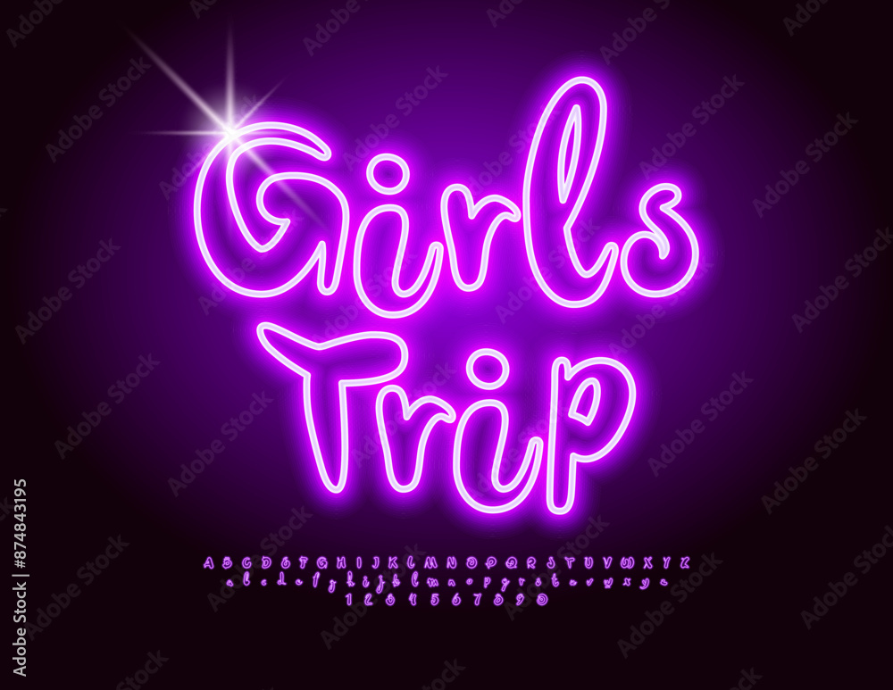 Vector playful logo Girls Trip. Bright Neon Font. Funny Glowing ...