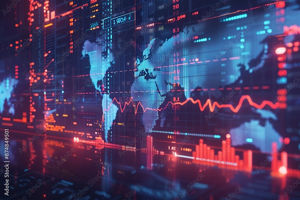 4k HUD graph with rising up arrow and bar stats,Financial data,diagrams ...