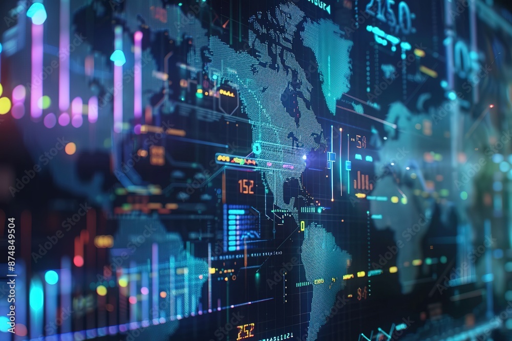4k HUD graph with rising up arrow and bar stats,Financial data,diagrams ...