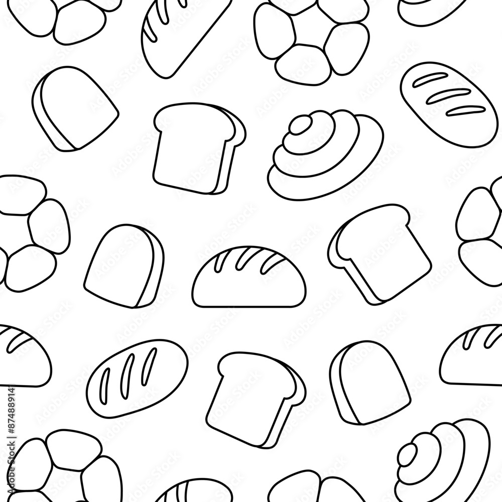 Bread. Seamless pattern. Coloring Page. Loaf food, bakery baget, pastry ...