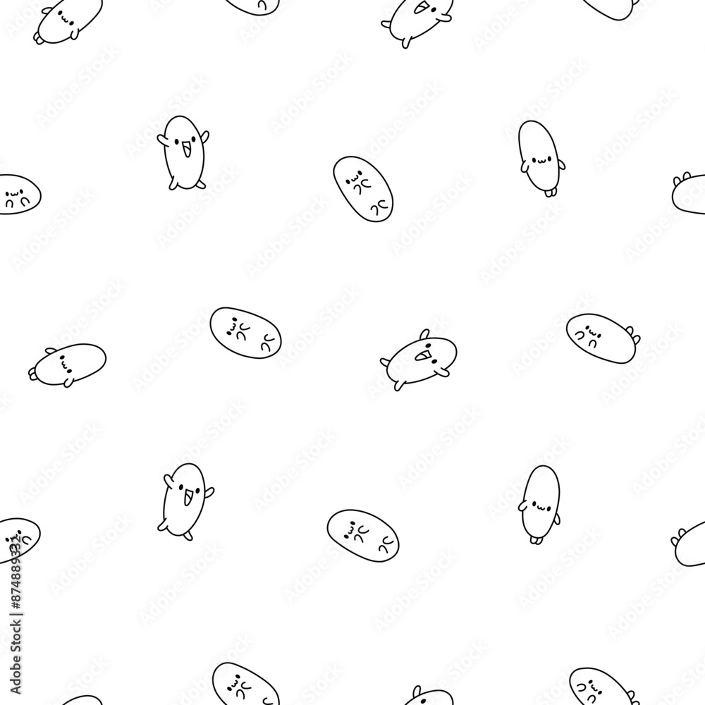 Funny bread characters. Seamless pattern. Coloring Page. Cute tasty ...