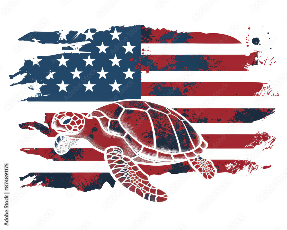 Graphic illustration of a sea turtle overlaid on an American flag ...