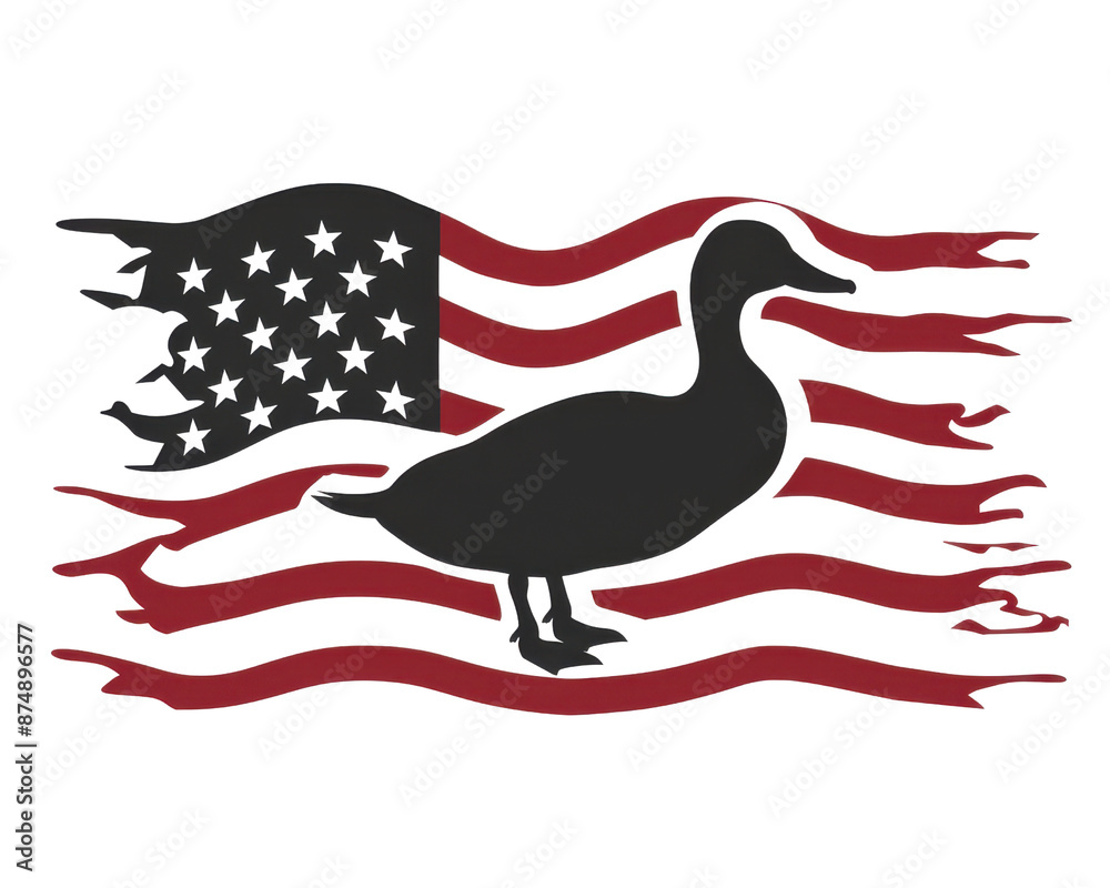 Silhouette of a duck in front of a stylized American flag, symbolizing ...