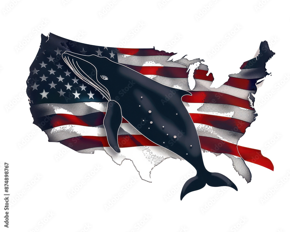 Whale silhouette overlaid on the United States map with an American ...