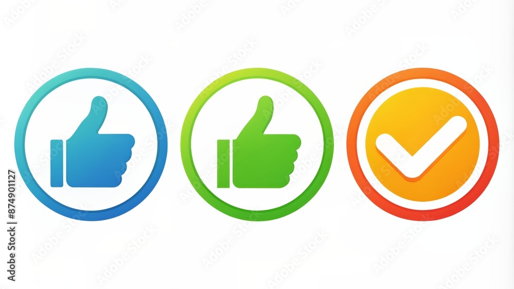 Set of colorful vector icons representing approval and validation ...