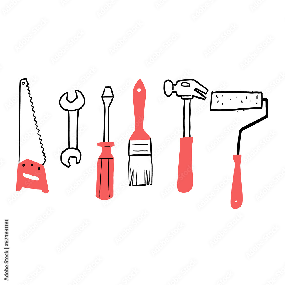 The image depicts six hand tools commonly used in various DIY and ...