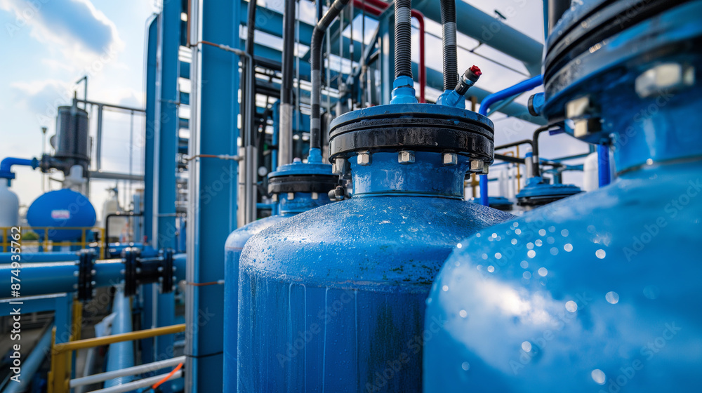 Tanks and valves of large industrial water treatment systems in ...