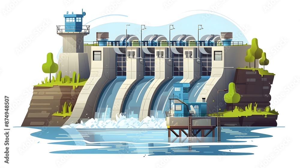 Cross-Section Diagram of a Hydroelectric Dam Showing Water Intake and ...