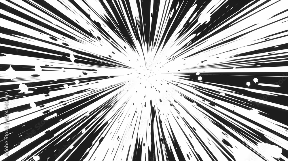 Dynamic black and white speed lines with ample copy space, conveying motion and energy, ideal ...