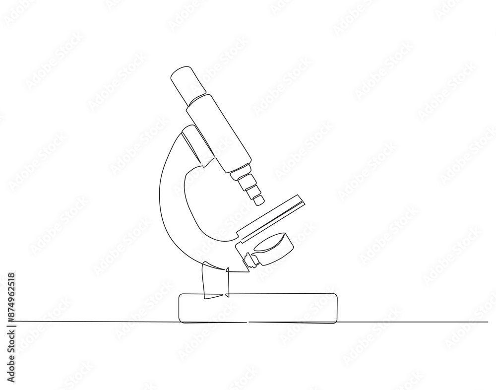 Continuous one line drawing of microscope. One line drawing ...
