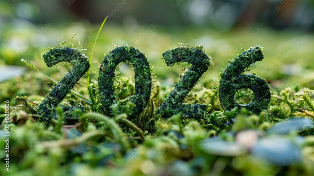 Welcome 2026, year theme design made from green grass,Good bye 2025 ...