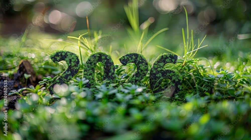 Welcome 2026, year theme design made from green grass,Good bye 2025 ...