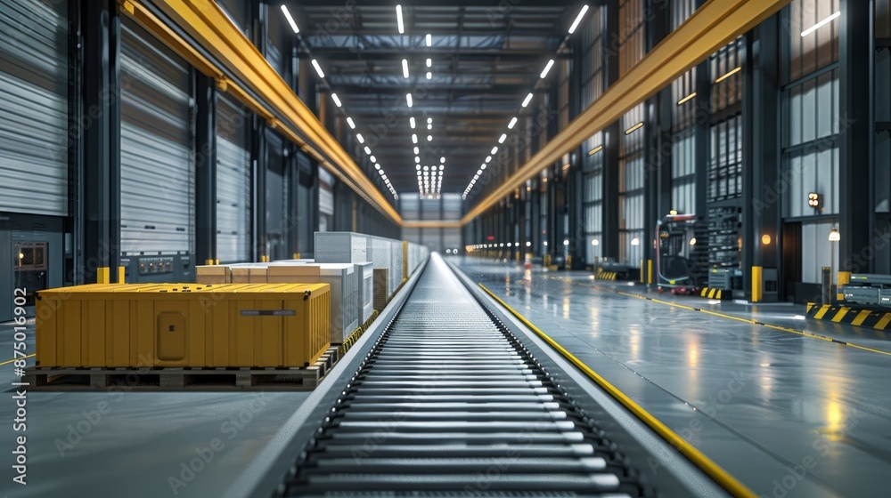 A high-tech logistics center with automated storage and retrieval ...