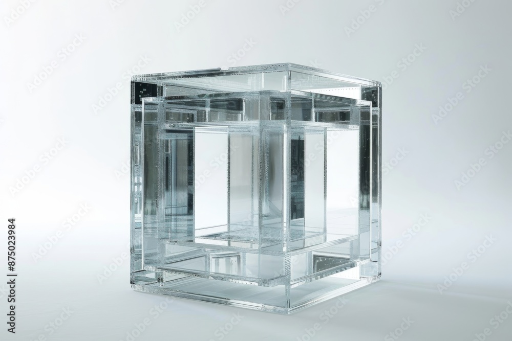 A 3D cube with transparent sides, showcasing its intricate internal ...