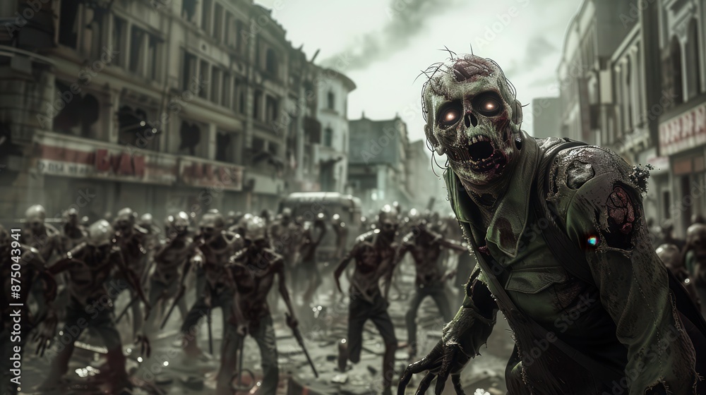 A zombie hunter character in post-apocalyptic attire, armed to the ...