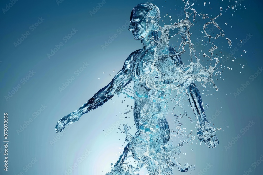 transparent human body shape , filled of water , show important of ...