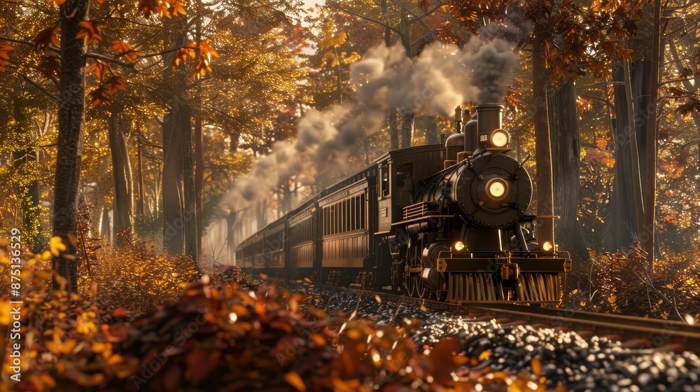Steam engine chugging through a 3D forest AI generated illustration ...