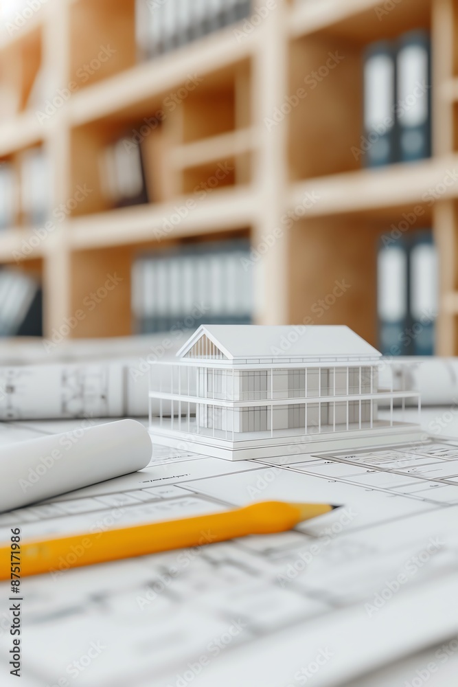 Architect s detailed blueprint for a modern library executed ...