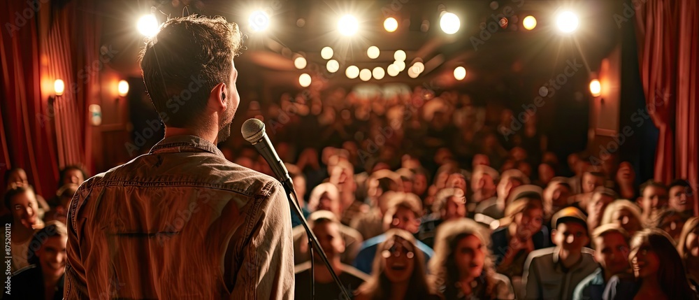 Hilarious Stand-Up Comedian on Stage with Exaggerated Facial ...