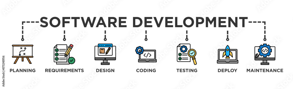Software development life cycle banner web icon vector illustration ...