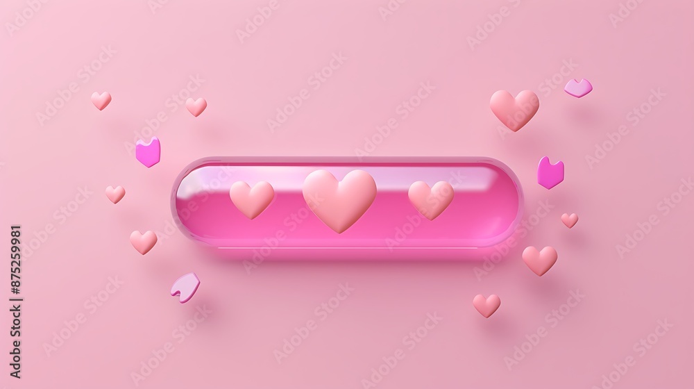 Digital loading progress bar with heart symbols on pink background ...