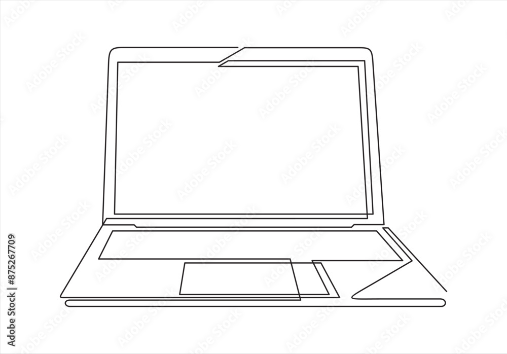 Continuous line drawing of a computer monitor. Linear background of ...