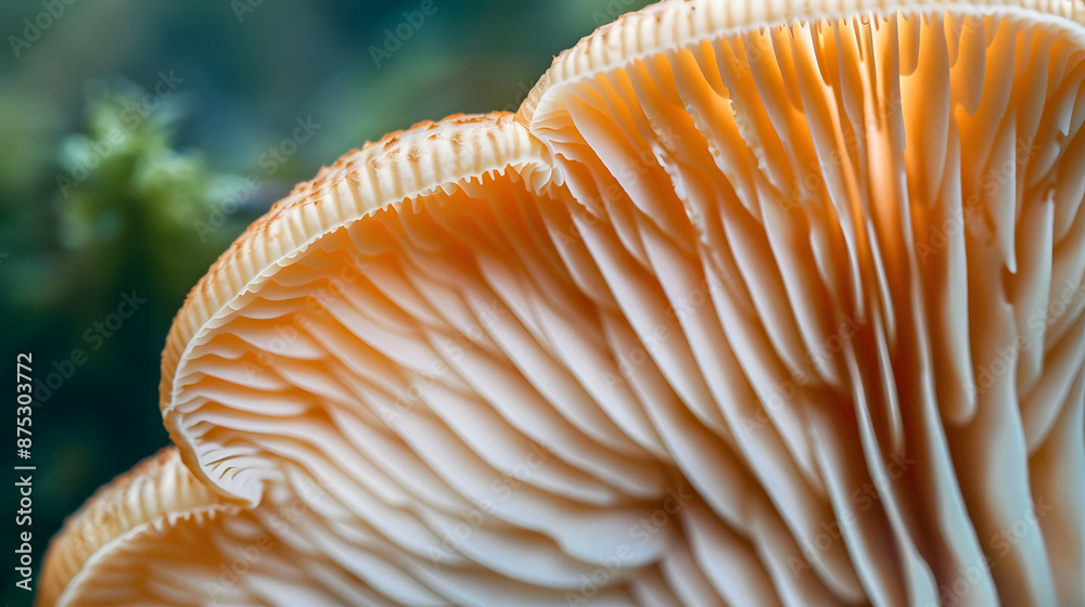 mushroom flourishing on forest floor. The intricate gills rich texture ...
