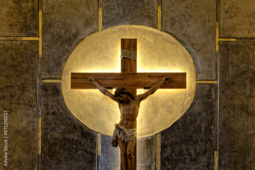 Portrait of the face of Christ crucified on the cross. Portrait du ...