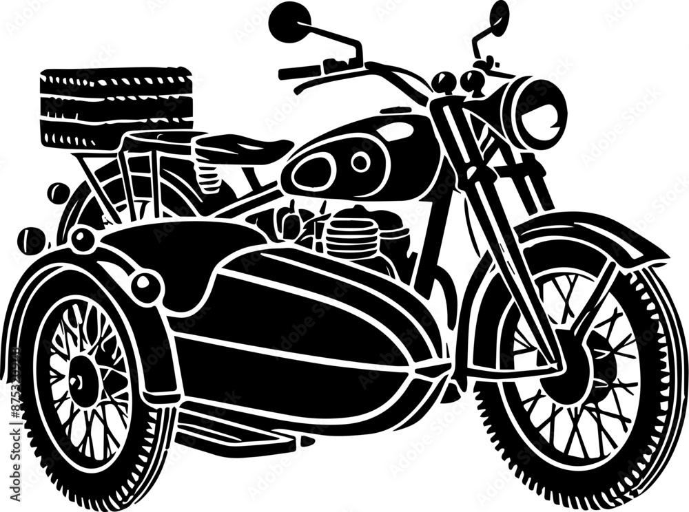 Vintage motorcycle with sidecar illustration, ideal for retro design ...