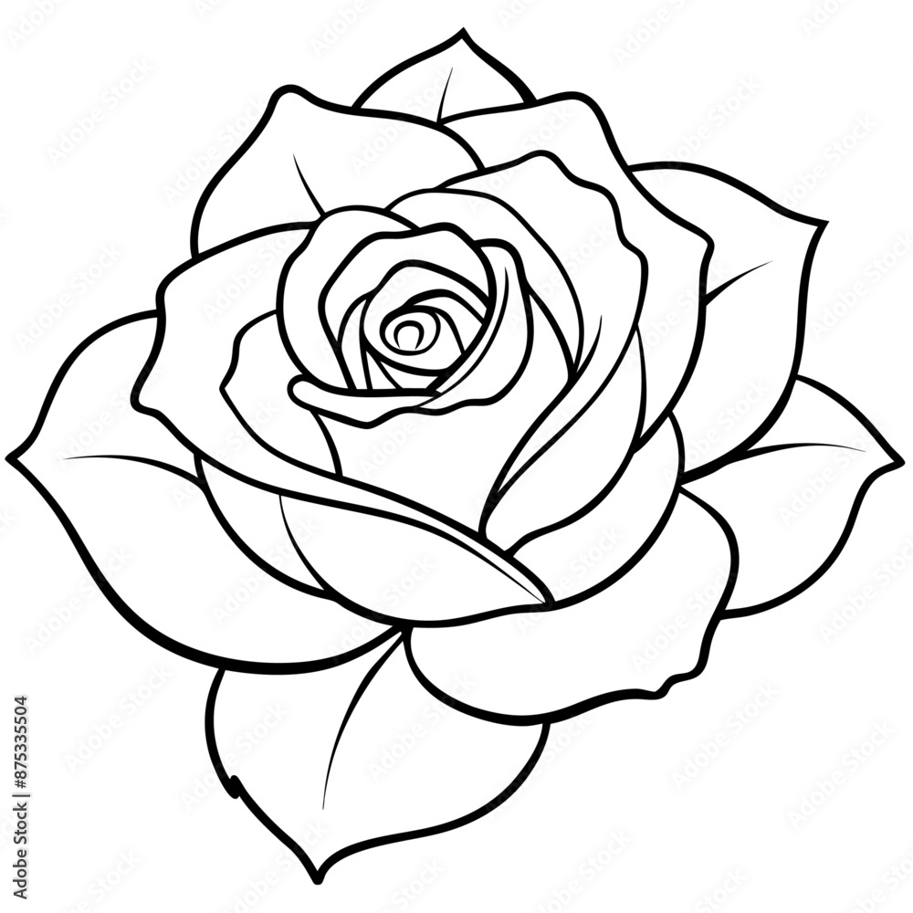 rose outline coloring book page line art illustration digital drawing ...