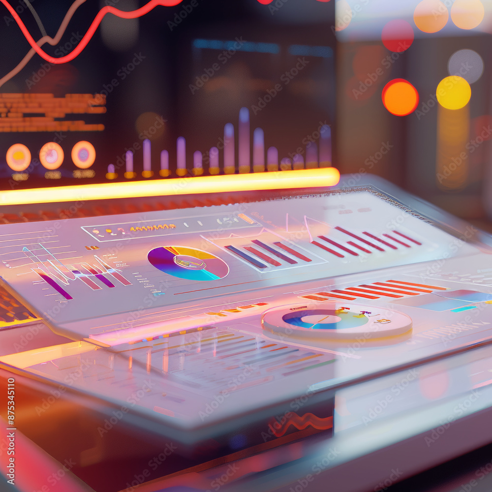 Stats data and digital marketing concept with a perspective view of ...