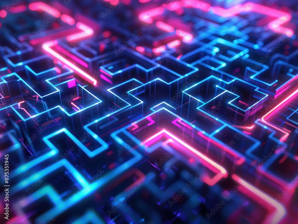 Abstract technology background As we navigate the digital maze, the neon lights serve as our ...