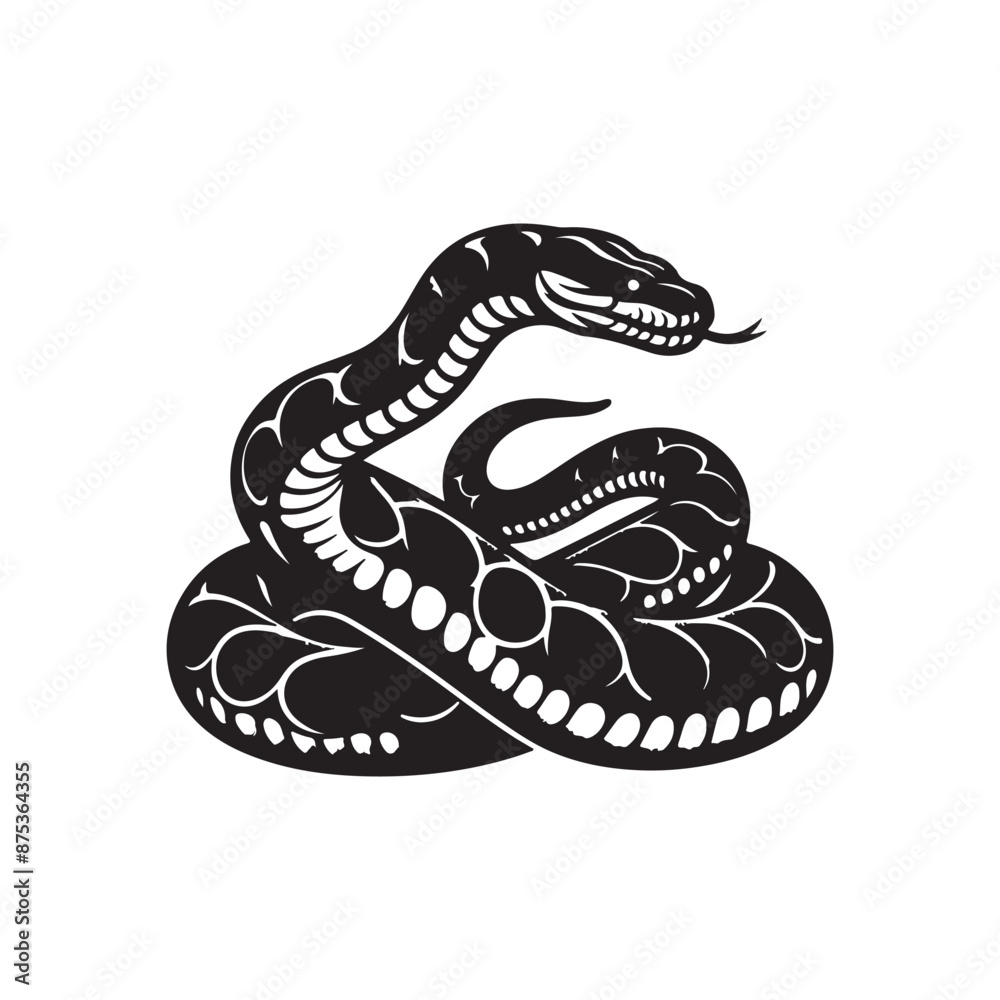 black and white silhouette Anaconda full body vector logo with white ...