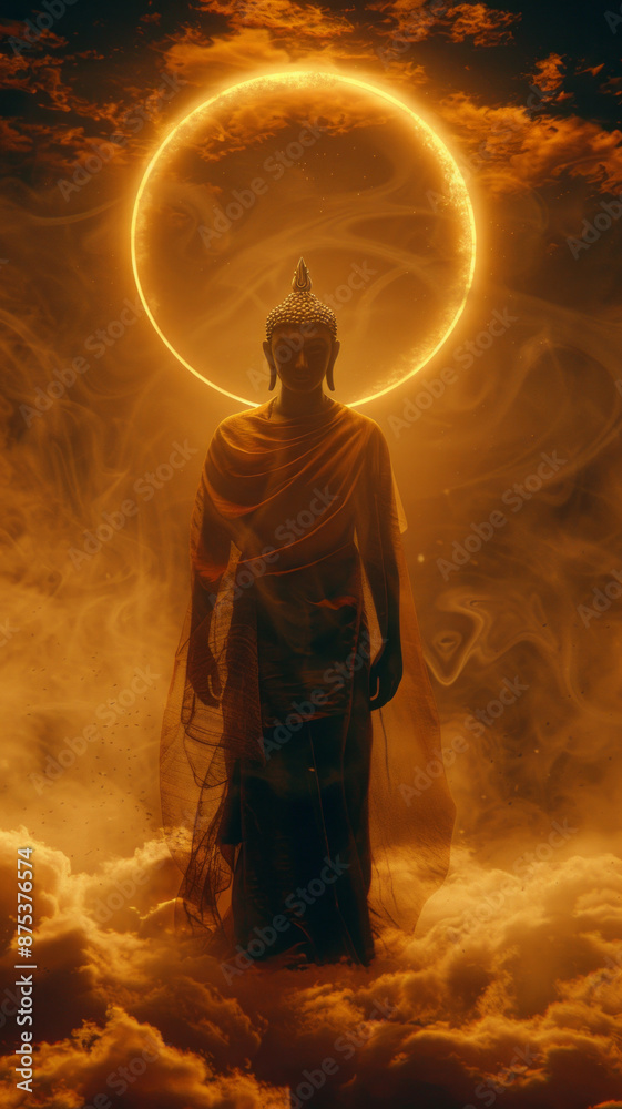 Buddha Shakyamuni in his true human form, with a bright halo on his ...