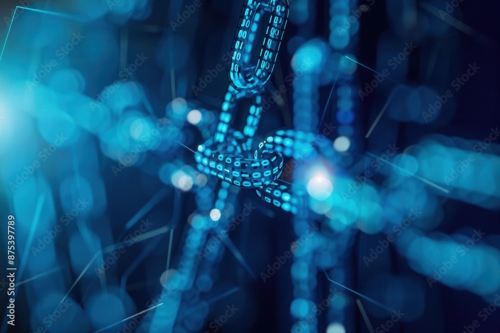 Futuristic blockchain technology concept with glowing digital links and ...