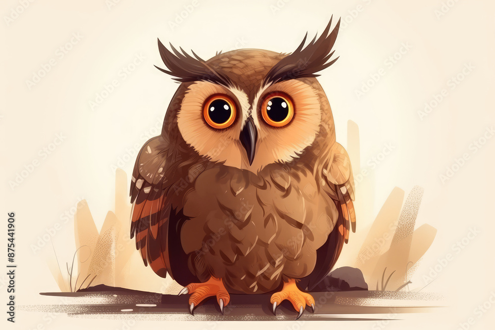 Cute cartoon brown eagle owl Stock Illustration | Adobe Stock