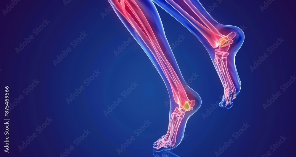 Medical illustration of human leg joints showing bones, osteoporosis ...