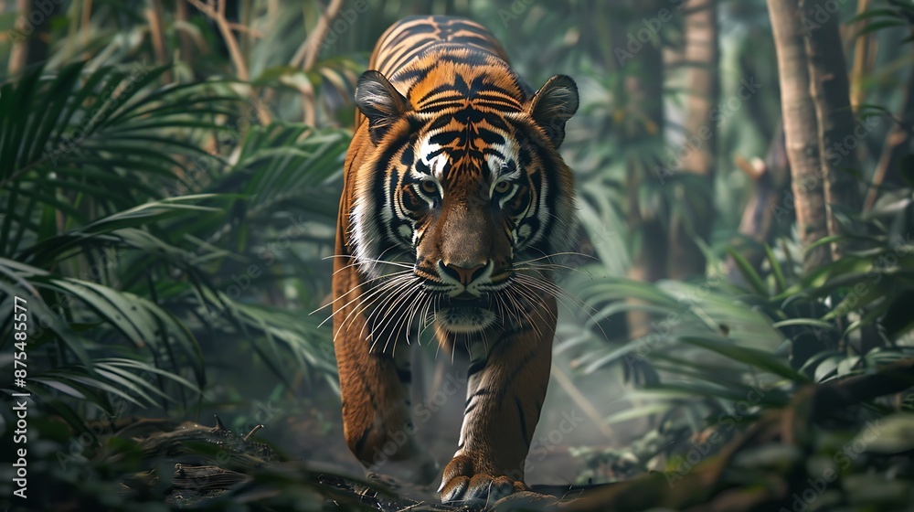 Sumatran tiger walking , endangered species Stock Photo | Adobe Stock