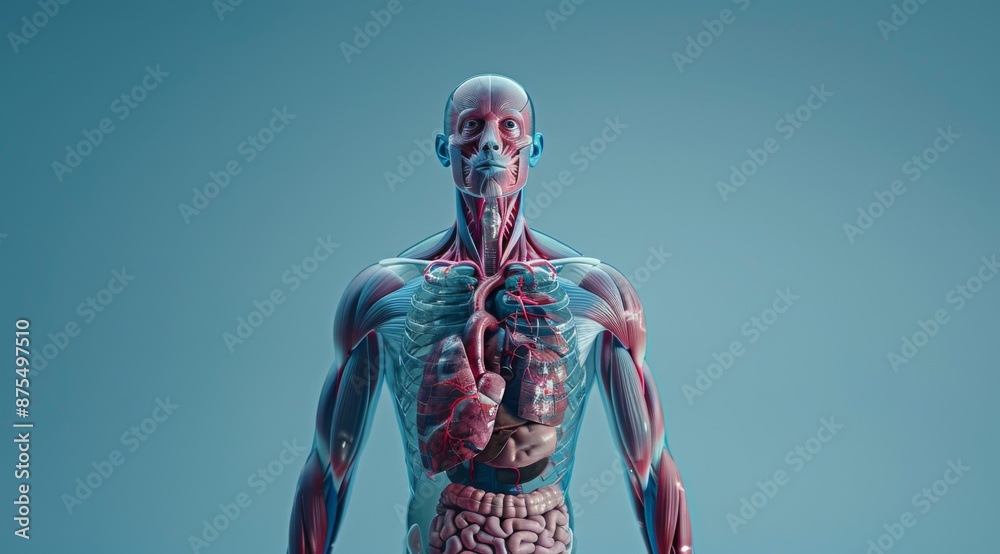 Detailed anatomical illustration of the human body with visible muscles ...