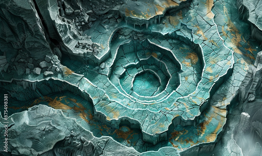a top-down battle map for dungeons and dragons set in a large glacier ...