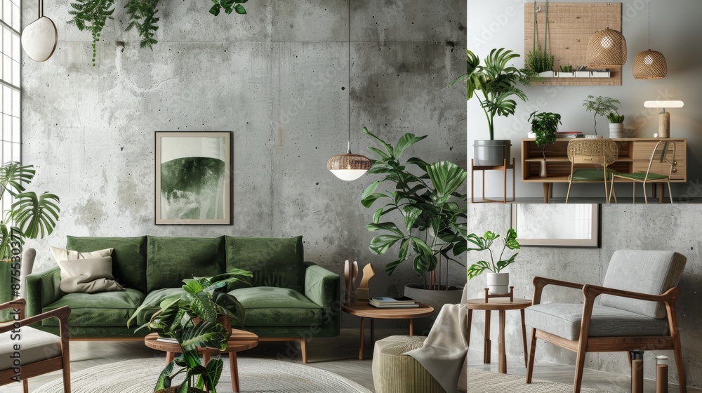 An interior design mood board with modern and minimalist design ...