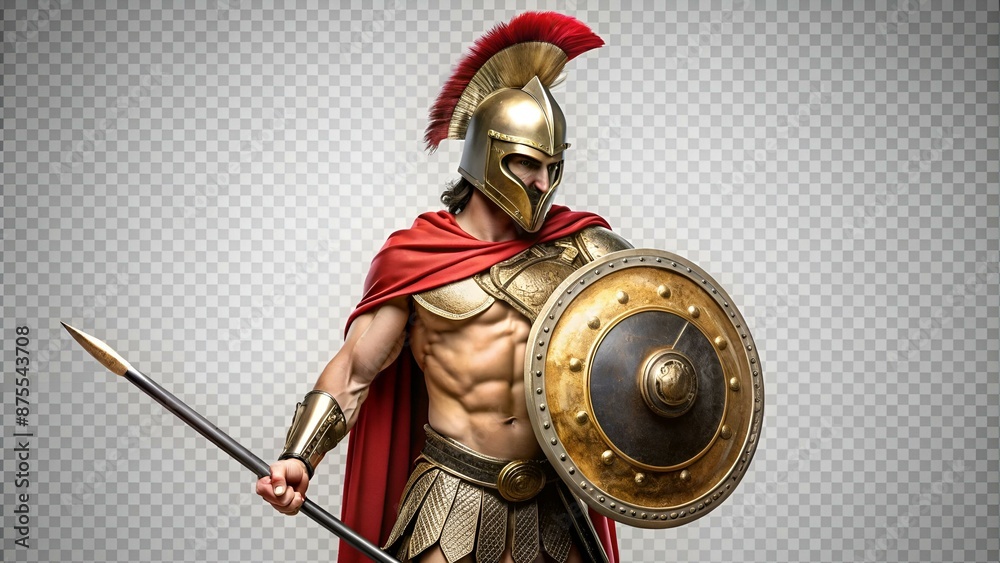Spartan warrior with sword and shield isolated on white transparent ...