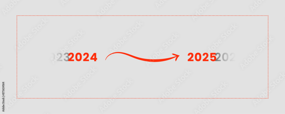 Orange arrow sign from 2024 to 2025. New year idea concept with ...