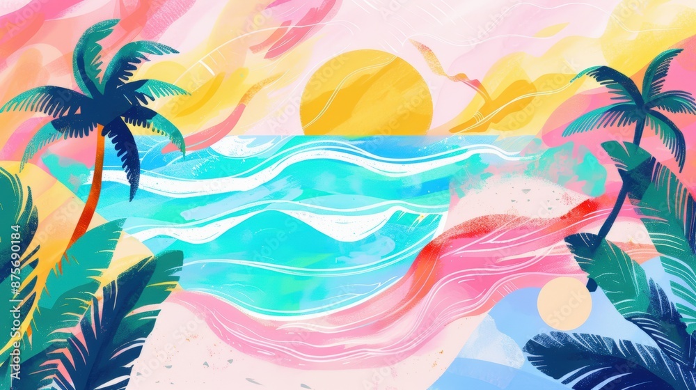 An artistic depiction of a summer vacation, with abstract shapes ...